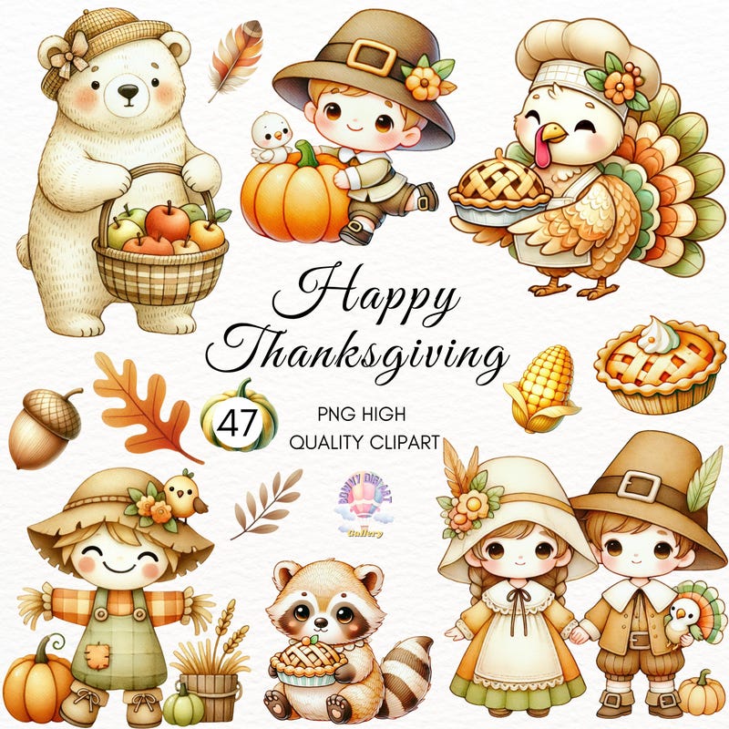 Cute Thanksgiving Clipart - Etsy