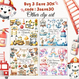 Cute Firefighters Clipart,fire Truck,watercolor Vehicles,watercolor ...