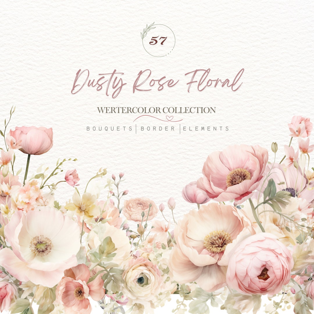 Dusty Rose Floral Clipart,watercolor Flower,png Watercolor Rose,rose ...