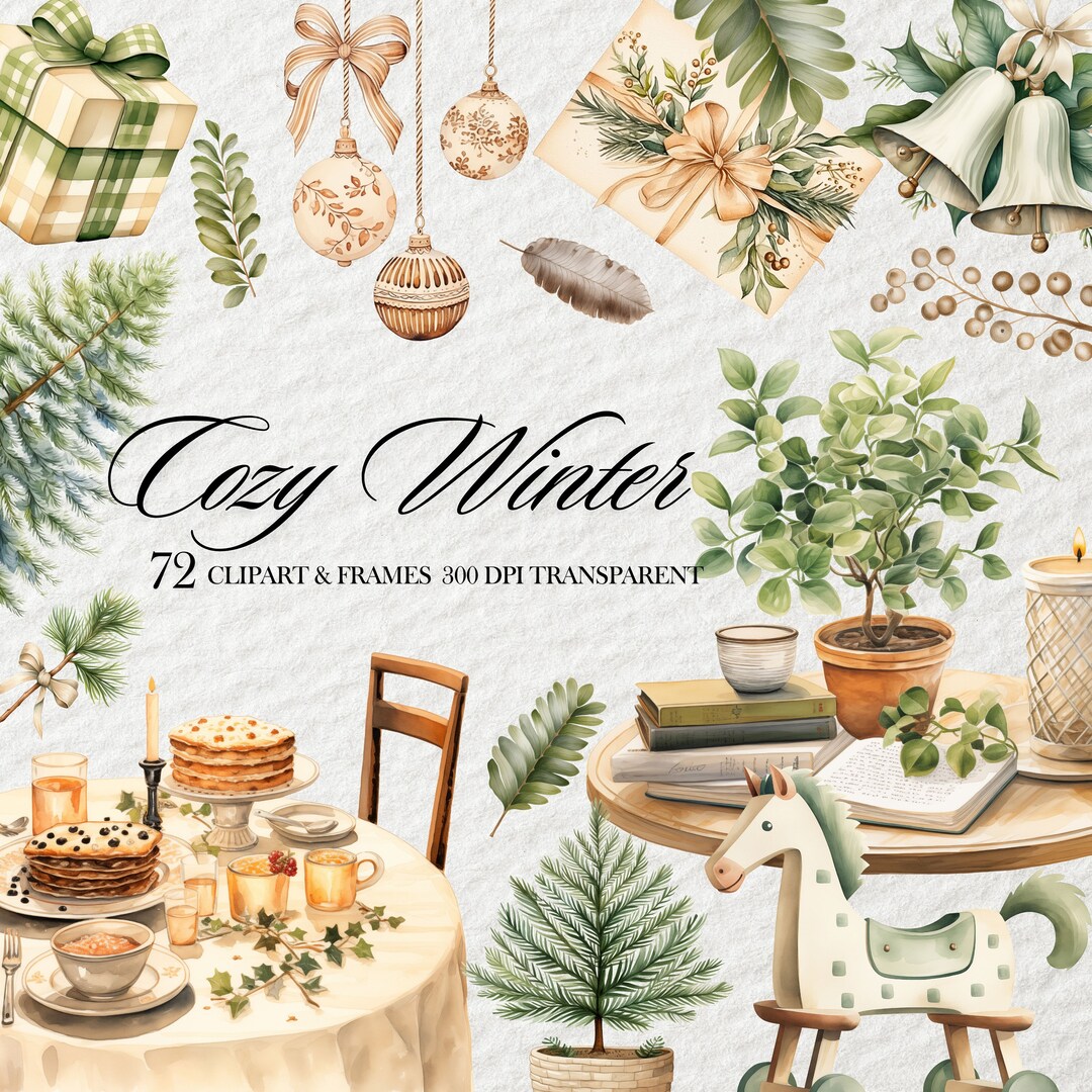 Watercolor Winter Clipart Set: 72 Cozy Christmas PNG Images - Etsy