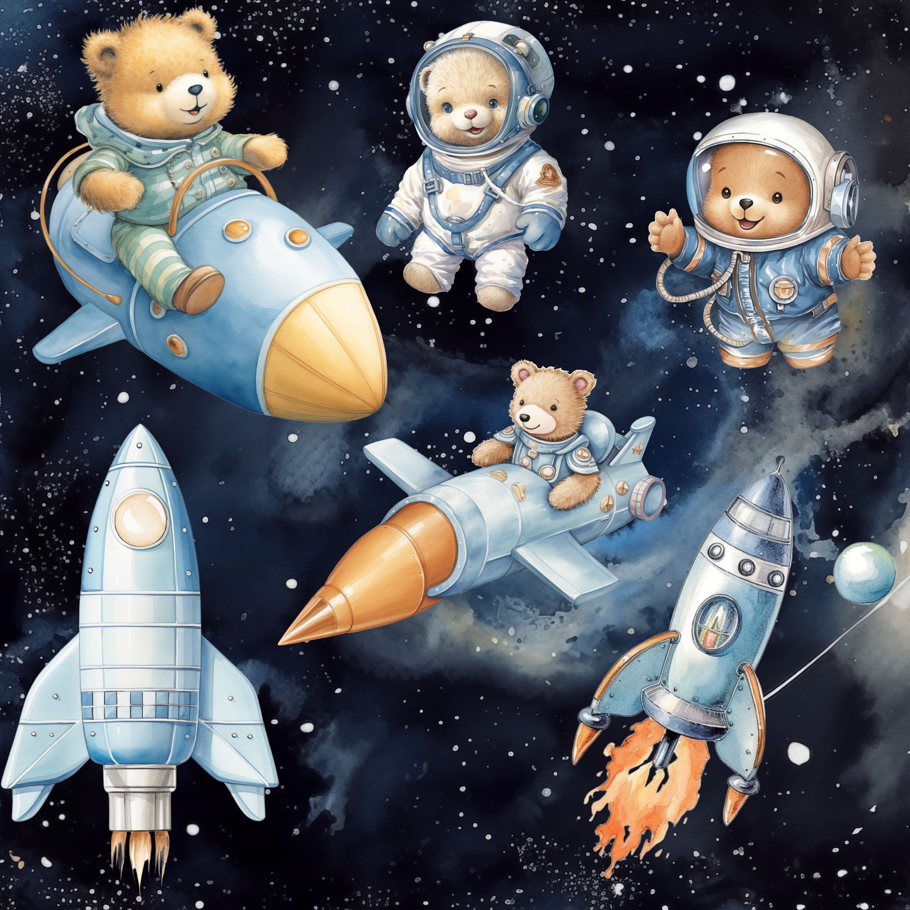 Watercolor Space Clipart,teddy Bear Clipart,astronaut,spaceship ...