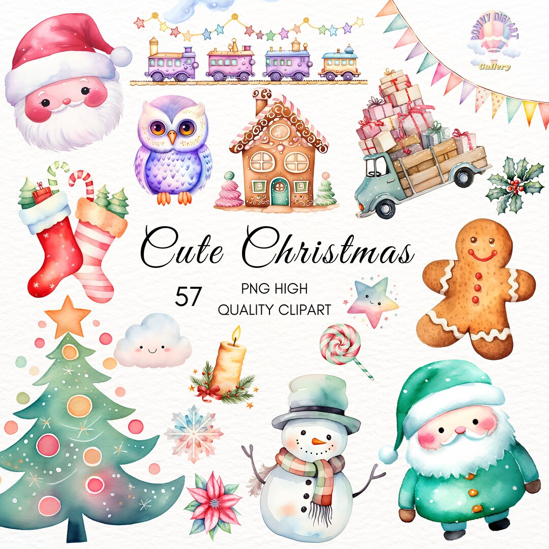Cute Christmas Watercolor Clipart,cute Christmas Clipart Png,holiday ...