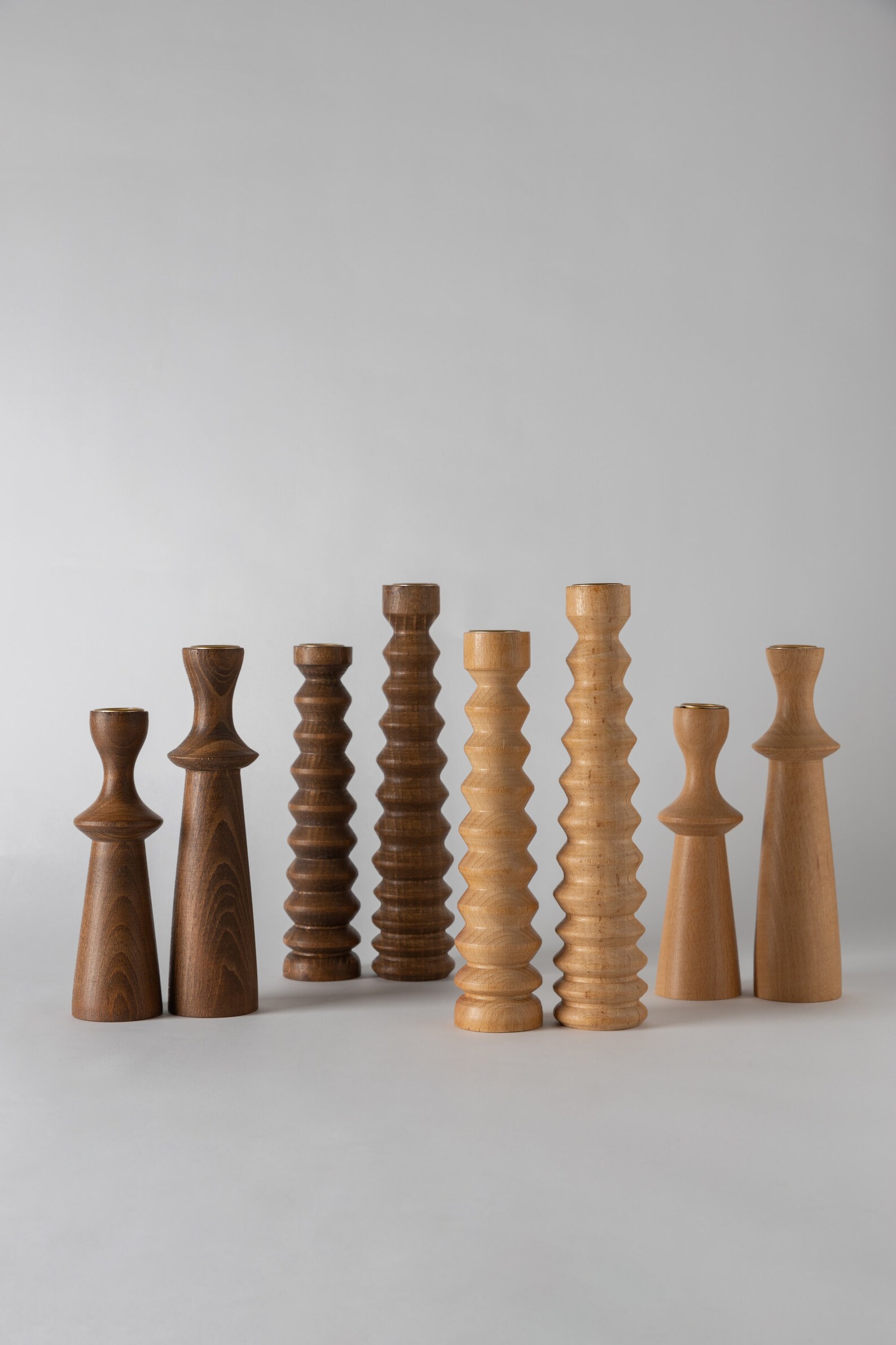 Candlesticks IKARIA Natural | Set of 2 Candlesticks | Wooden Candlestick Holder | Wood Pillar ...