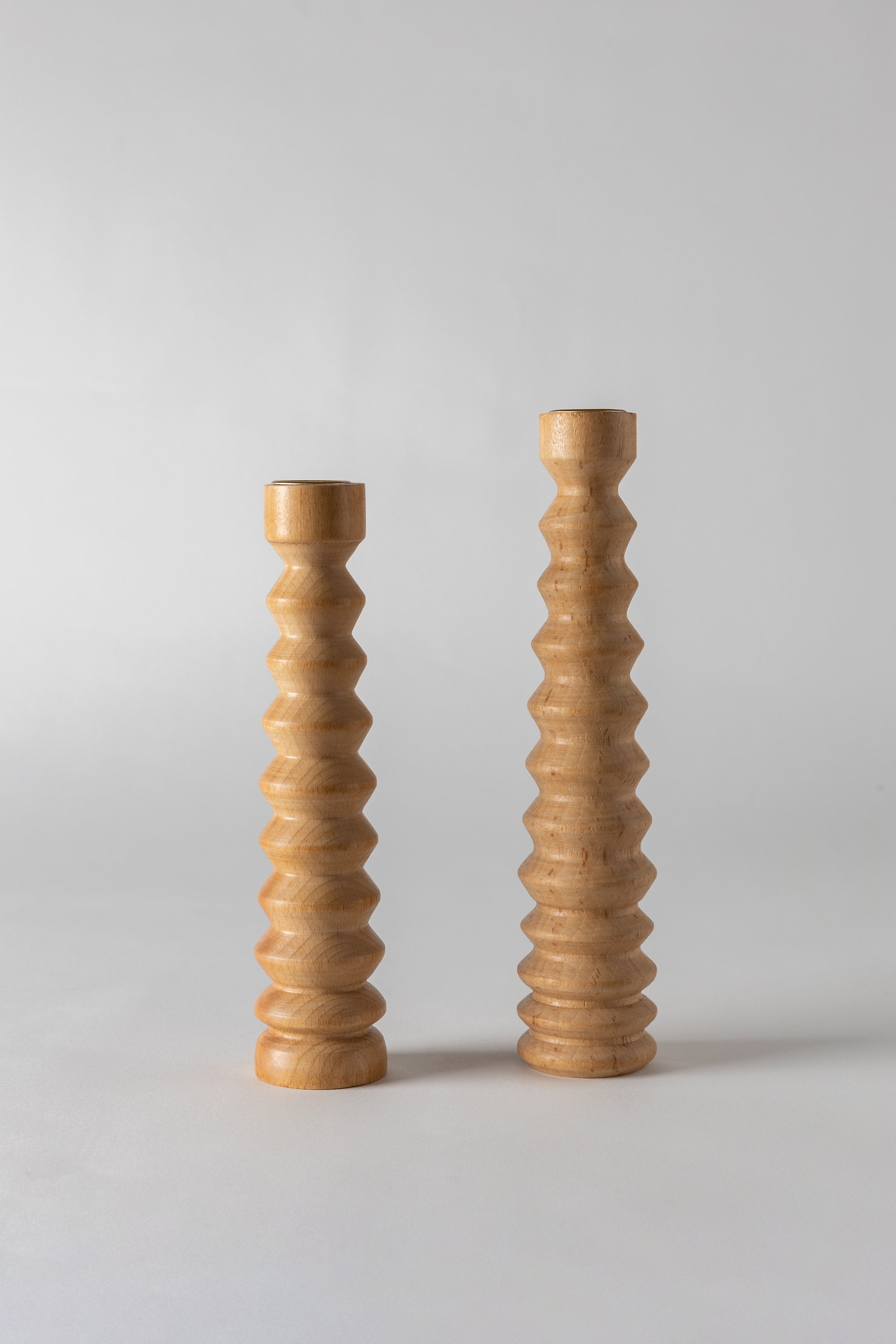Candlesticks IKARIA Natural | Set of 2 Candlesticks | Wooden Candlestick Holder | Wood Pillar ...