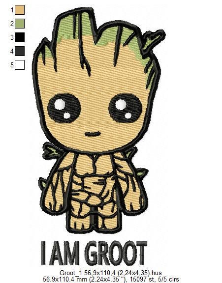 Groot Design for Embroidery Machine - Groot From the Film Guardians of ...