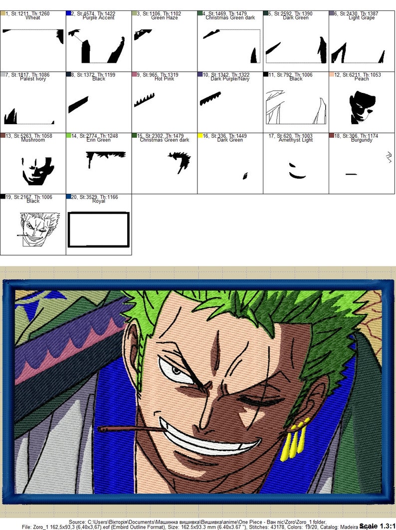 Zoro From the Anime One Piece, Design for Embroidery Machine Zoro - Etsy