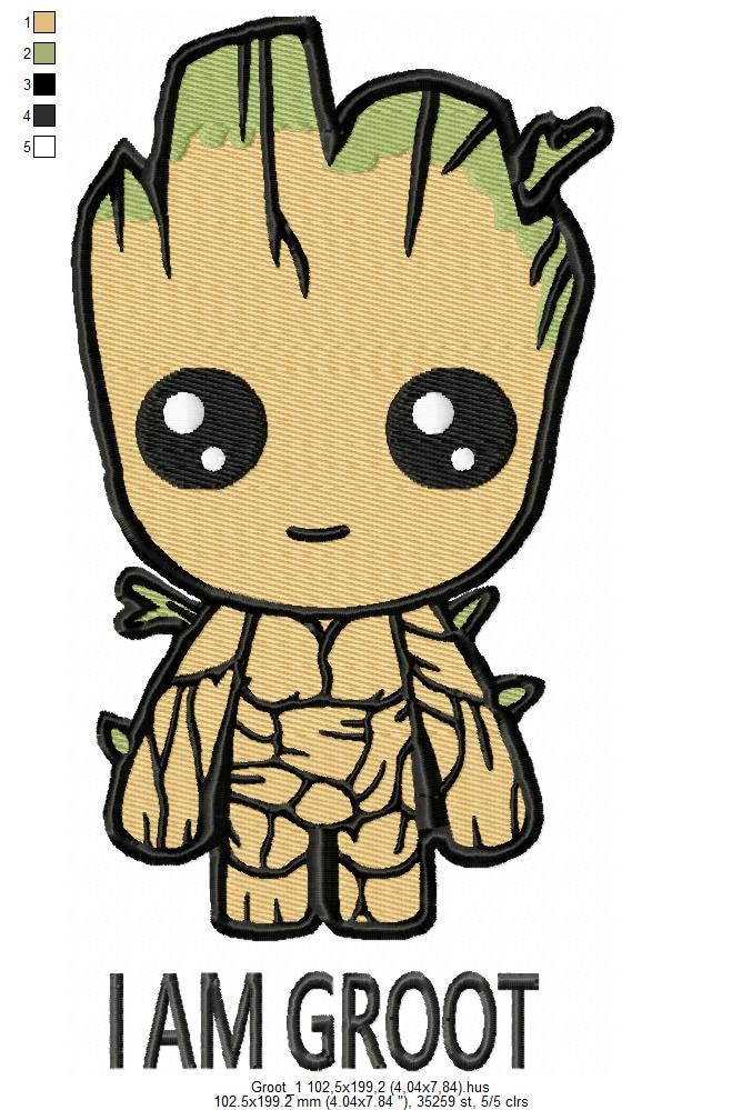 Groot Design for Embroidery Machine - Groot From the Film Guardians of ...