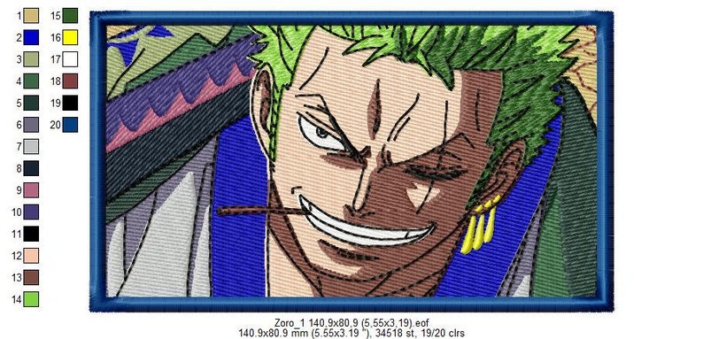 Zoro From the Anime One Piece, Design for Embroidery Machine Zoro - Etsy