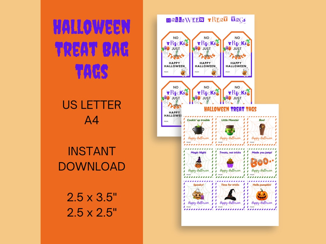 Halloween Treat Bags Tags Perfect Party Printable for Trick - Etsy