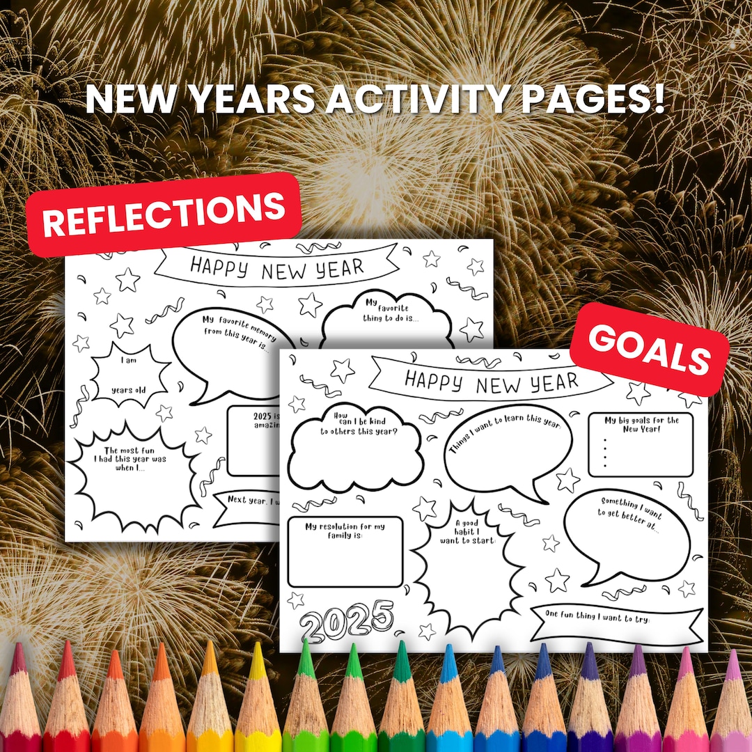 New Years Eve Activity Set for Kids, Reflection and Goals Sheets, New ...