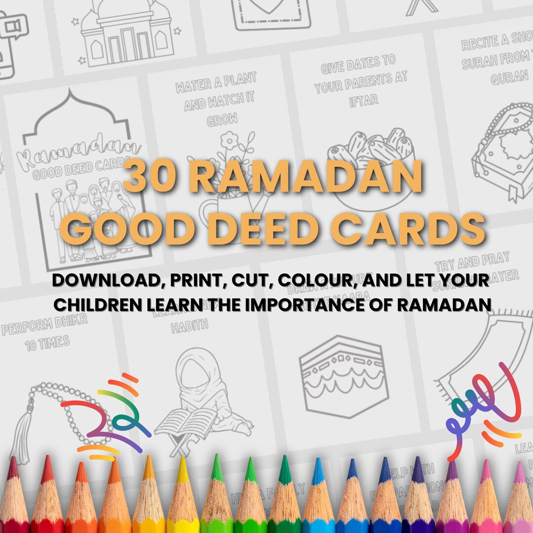 Colouring Ramadan Good Deeds Cards, Muslim Child Activity, Islamic ...