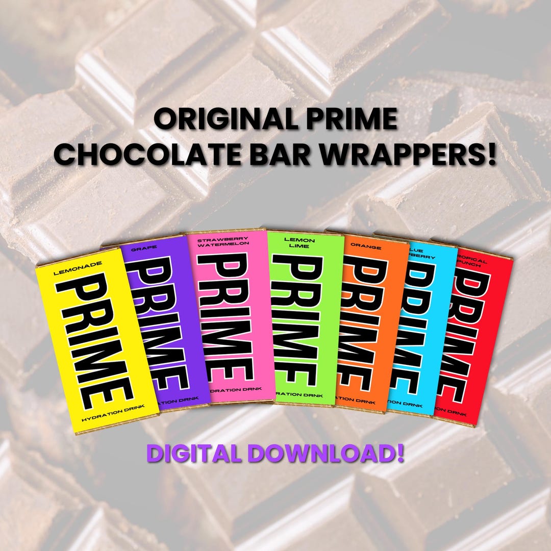 Prime Hydration Chocolate Bar Wrappers, Birthday Party Favors (digital ...