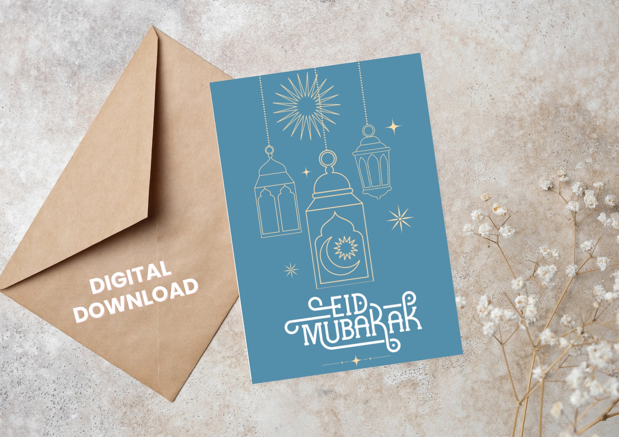 Eid Mubarak Printable Card, Printable Muslim Greeting Cards, Islamic ...
