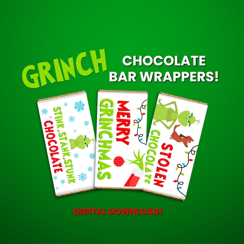 Christmas Grinch Chocolate Bar Wrappers, Xmas Eve Box, Digital Download ...