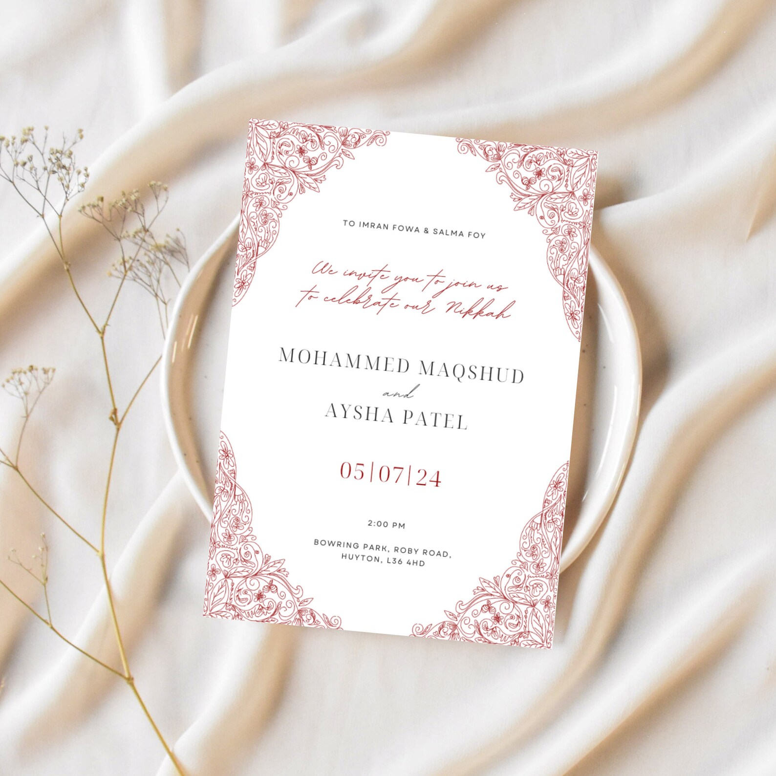 Digital Muslim Wedding Invitation Template, Nikkah Invite, Electronic ...