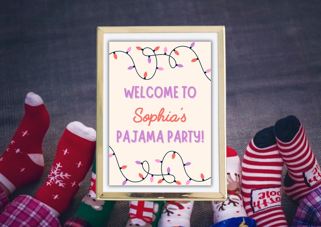 Editable Christmas Pajama Party Welcome Sign, Girls Christmas Sleepover ...