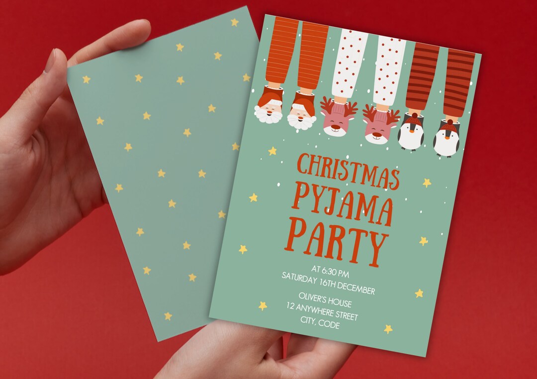 Editable Cute Christmas Pyjama Party Invitation, Christmas Party ...