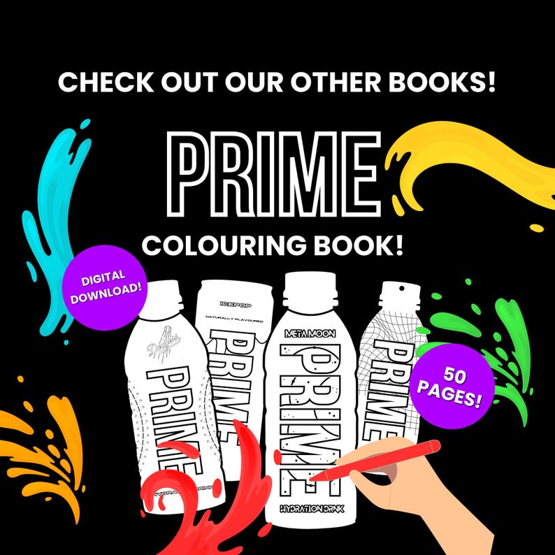 Original Prime Hydration Colouring Pages, 8 Designs, KSI, Logan Paul ...
