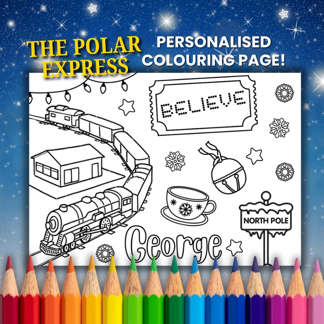 Personalised Polar Express Colouring Page, Instant Download, Printable ...