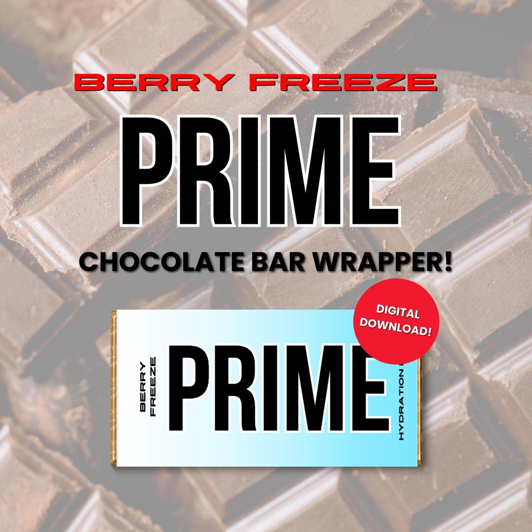 Berry Freeze Prime Hydration Chocolate Bar Wrapper, Birthday Gift ...