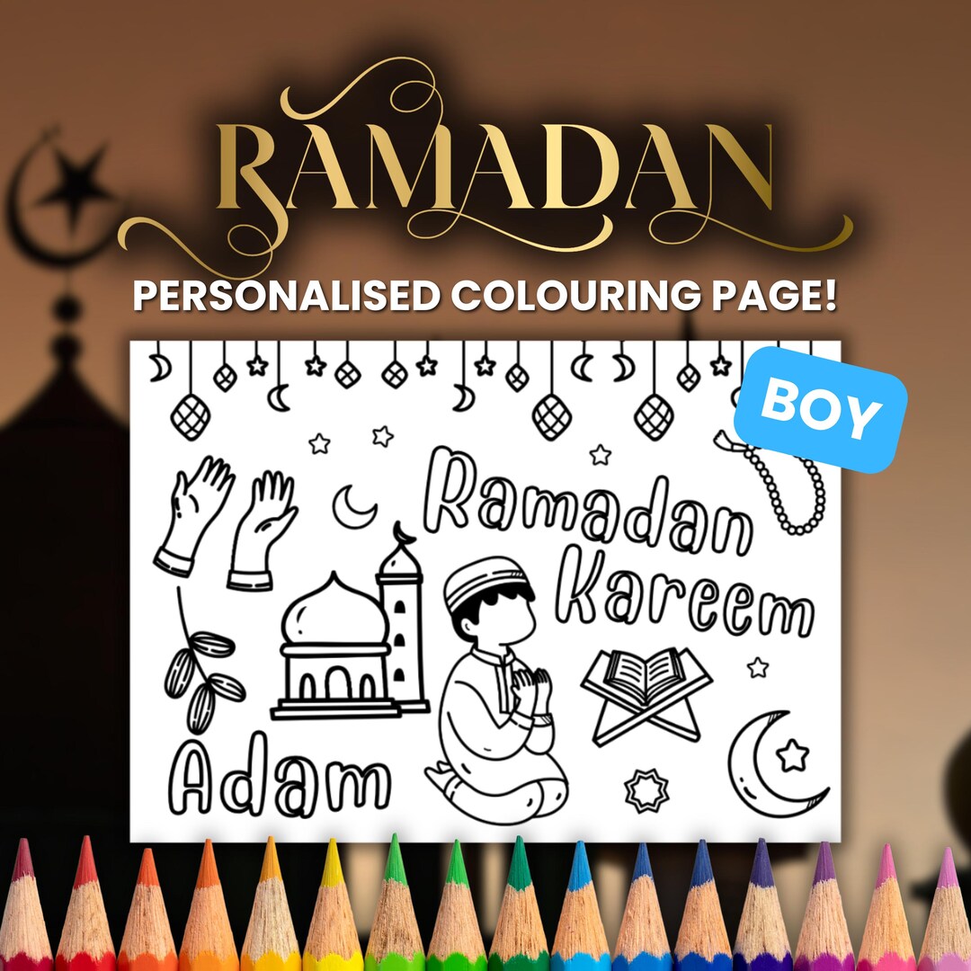 Personalised Ramadan Kareem Boy Colouring Page, Instant Download ...