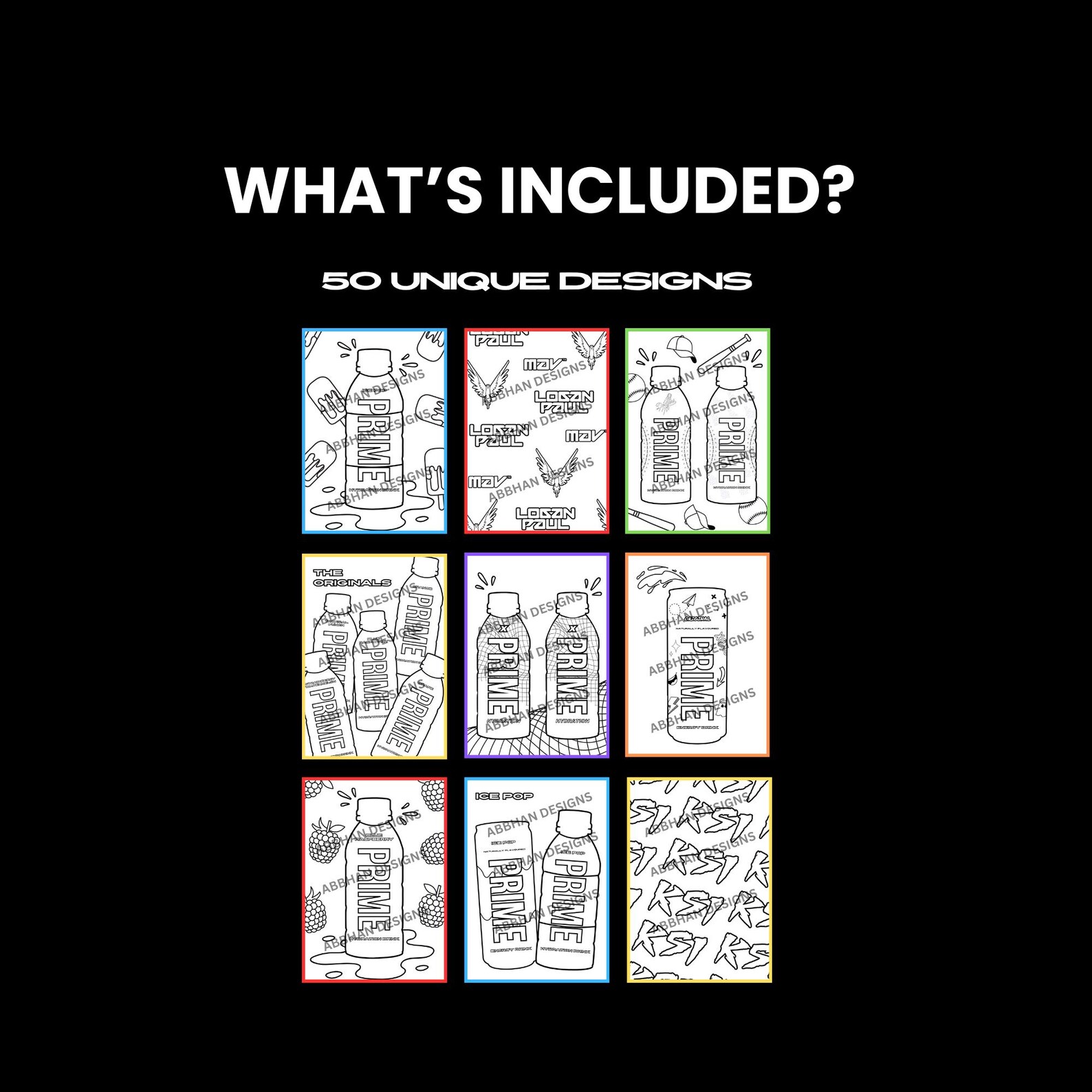 Prime Hydration Ultimate Colouring Book, 50 Designs, KSI, Logan Paul ...
