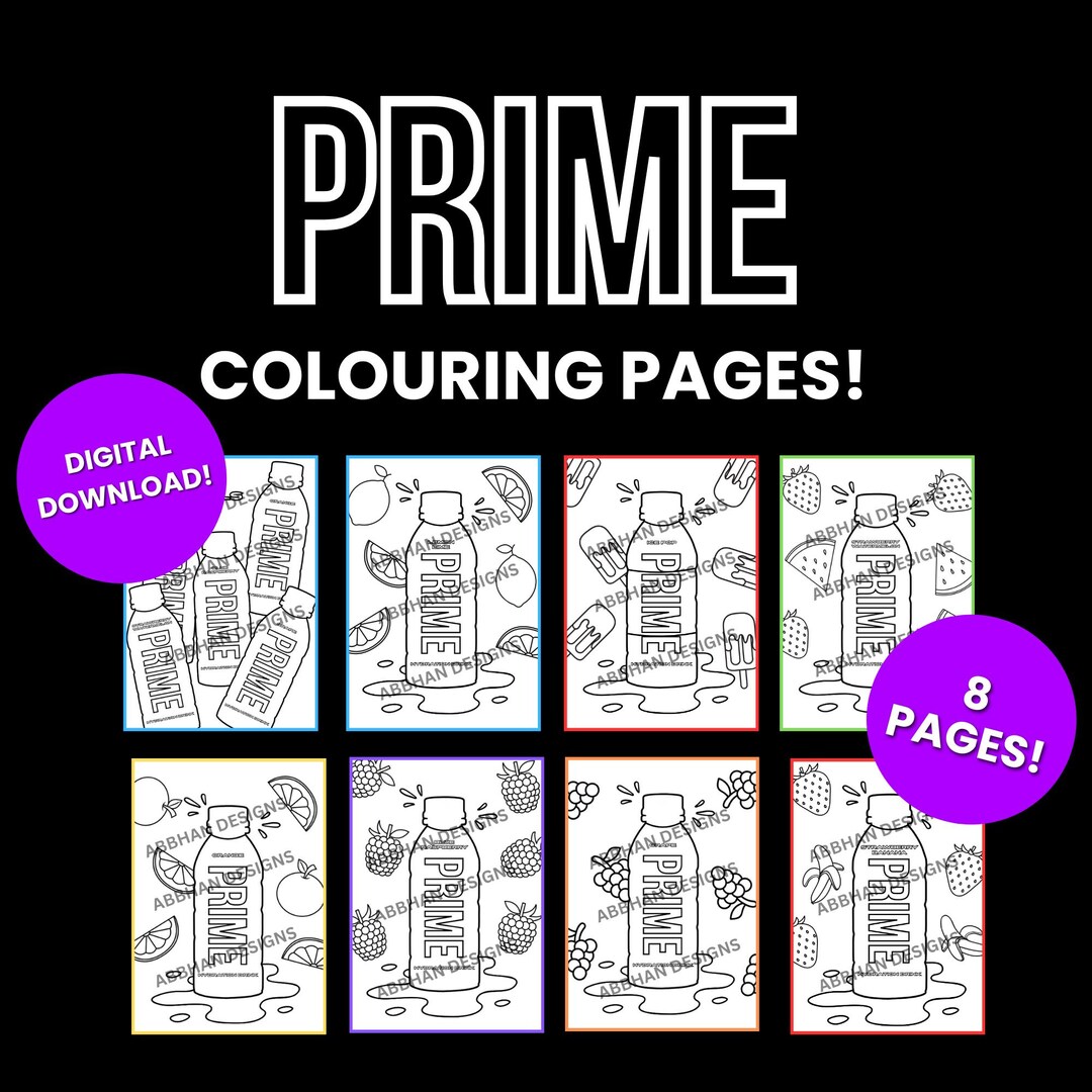 Original Prime Hydration Colouring Pages, 8 Designs, KSI, Logan Paul ...