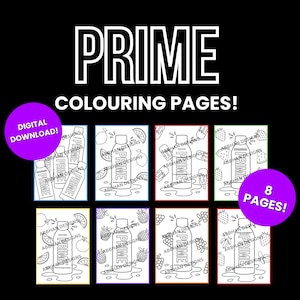 Original Prime Hydration Colouring Pages, 8 Designs, KSI, Logan Paul ...