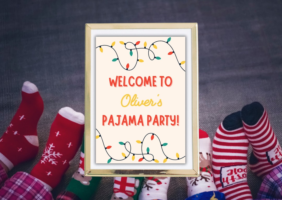 Printable Christmas Pajama Party Welcome Sign, Christmas Light Theme ...