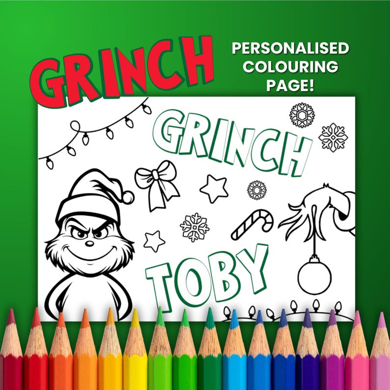 Personalised Grinch Colouring Page, Instant Download, Printable ...