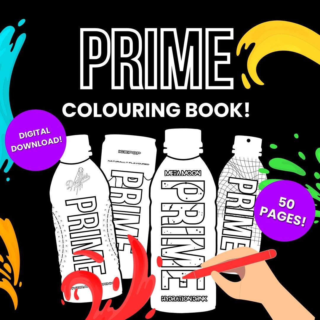 Prime Hydration Ultimate Colouring Book, 50 Designs, KSI, Logan Paul ...