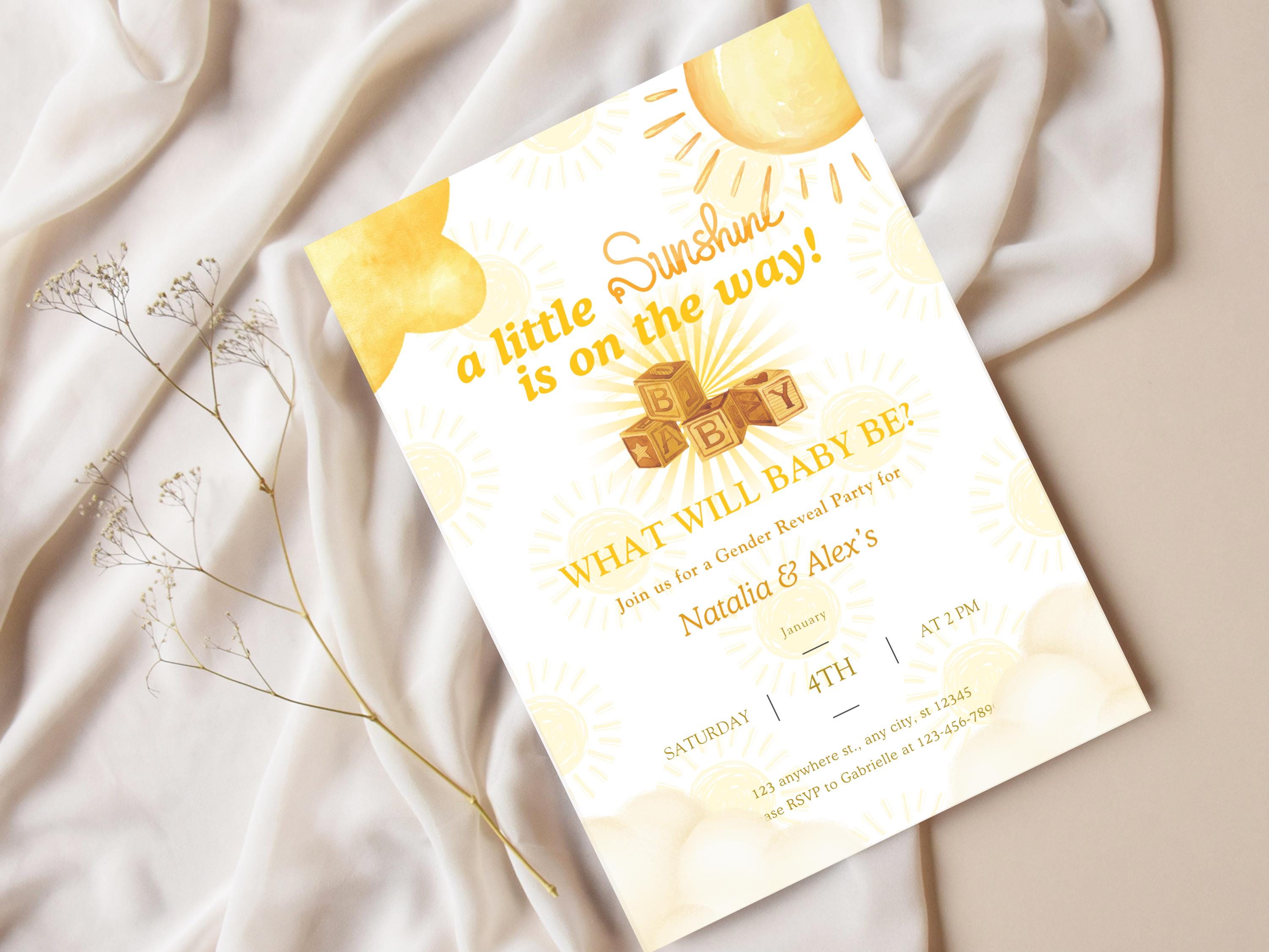Sun Gender Reveal Party Invitation, Editable Here Comes the Sun Little ...