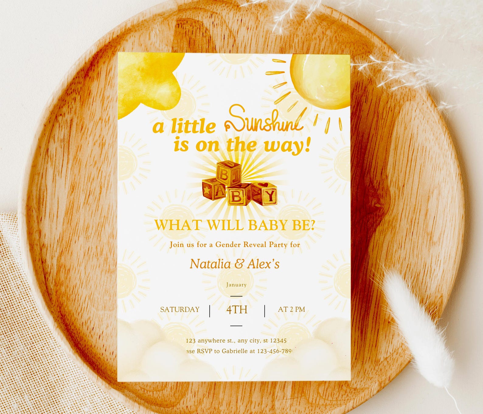 Sun Gender Reveal Party Invitation, Editable Here Comes the Sun Little ...
