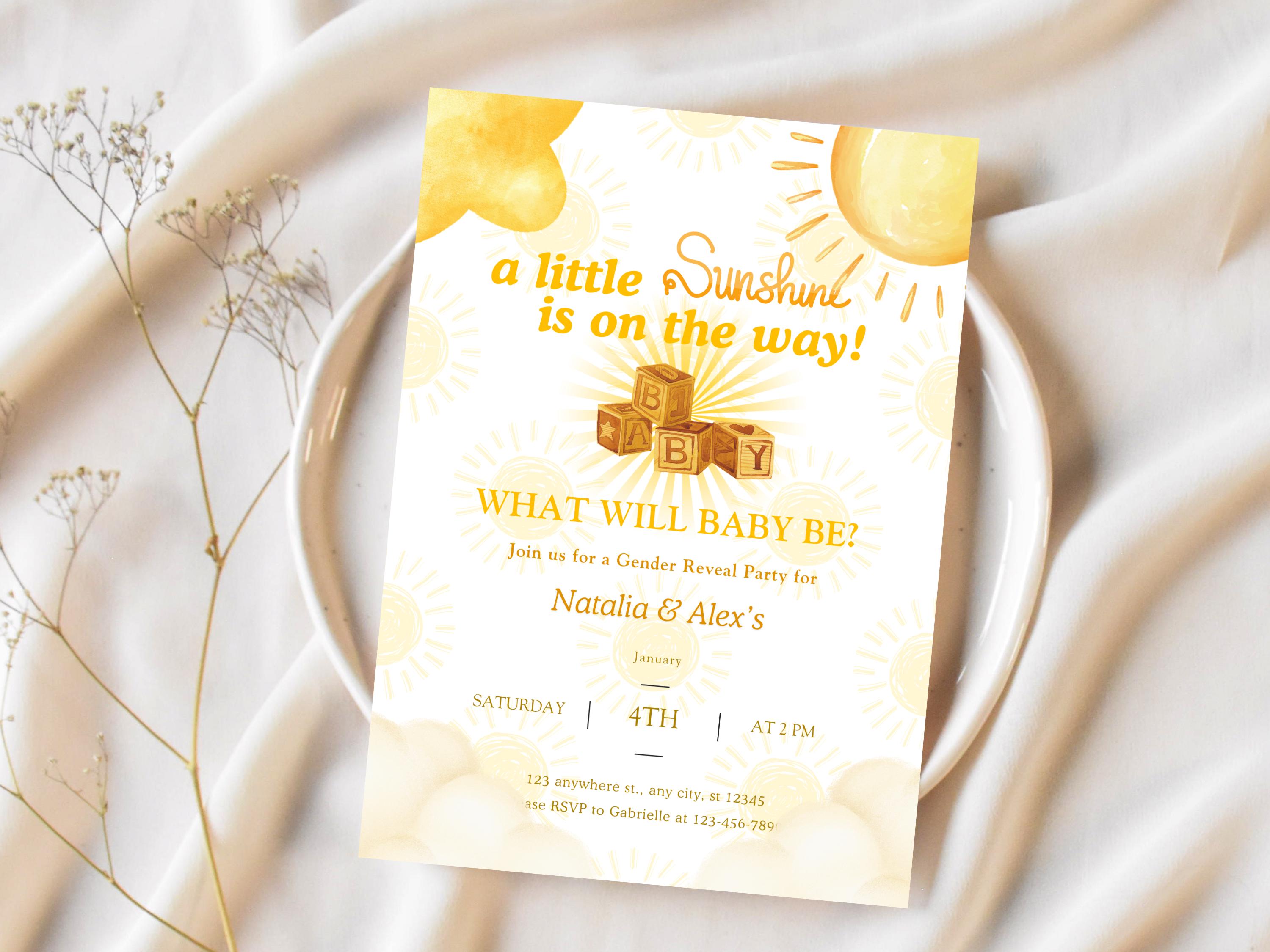 Sun Gender Reveal Party Invitation, Editable Here Comes the Sun Little ...