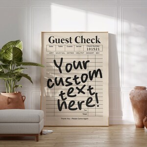 Custom Guest Check Art Print, Custom Gift Wall Art, Guest Check Print ...