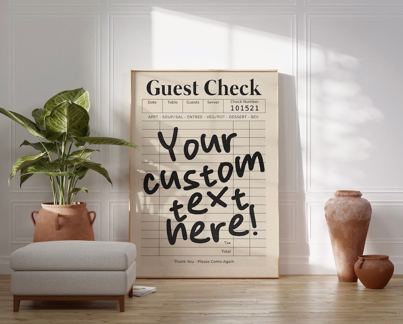 Custom Guest Check Art Print, Custom Gift Wall Art, Guest Check Print ...