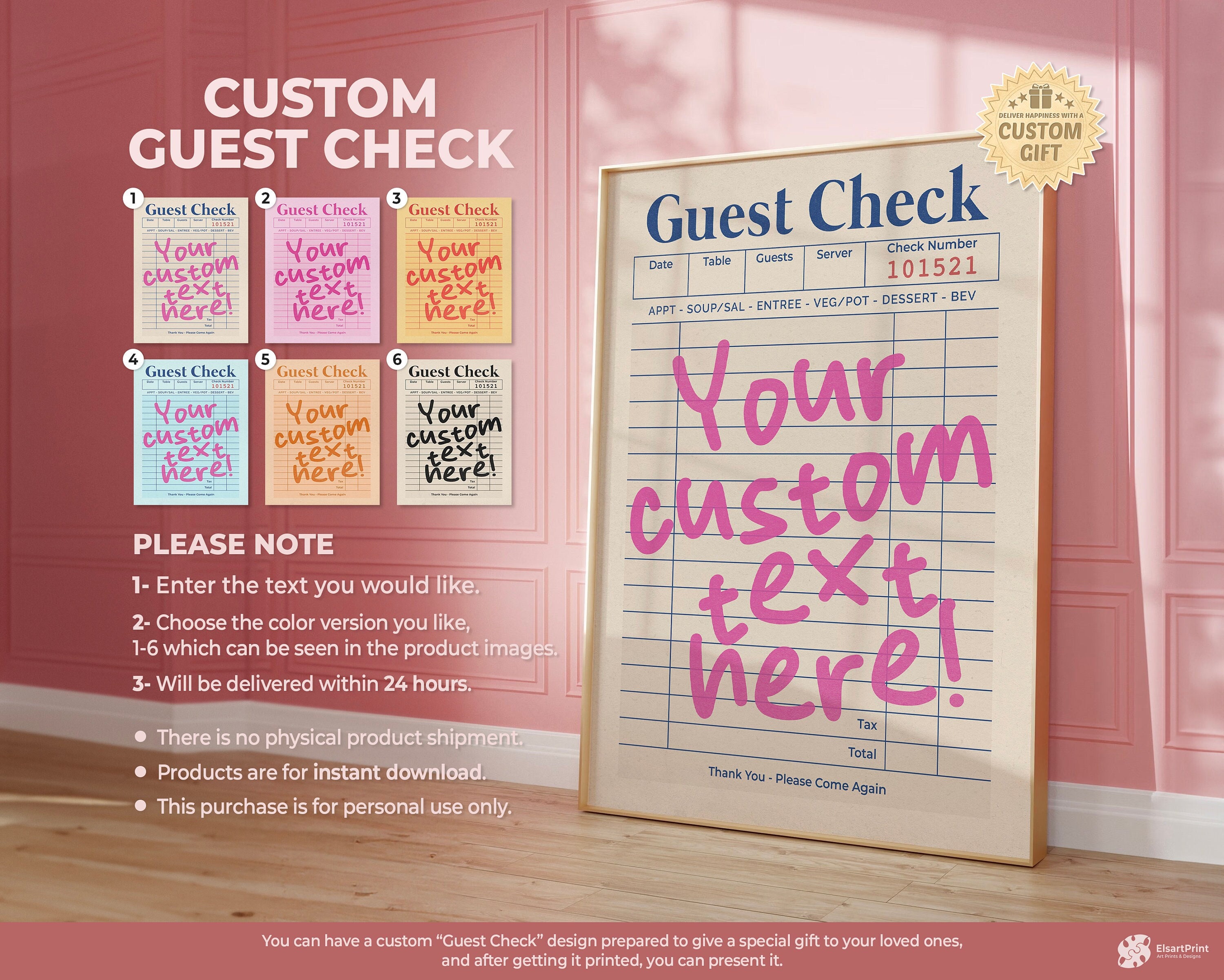 Custom Guest Check Art Print, Custom Gift Wall Art, Guest Check Print ...