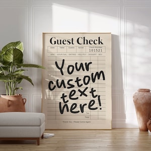 Custom Guest Check Art Print, Trendy Wall Art, Guest Check Print ...