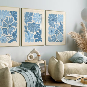 Blue Flower Market Set of 3 Prints, Blue Wall Decor, Flower Market ...