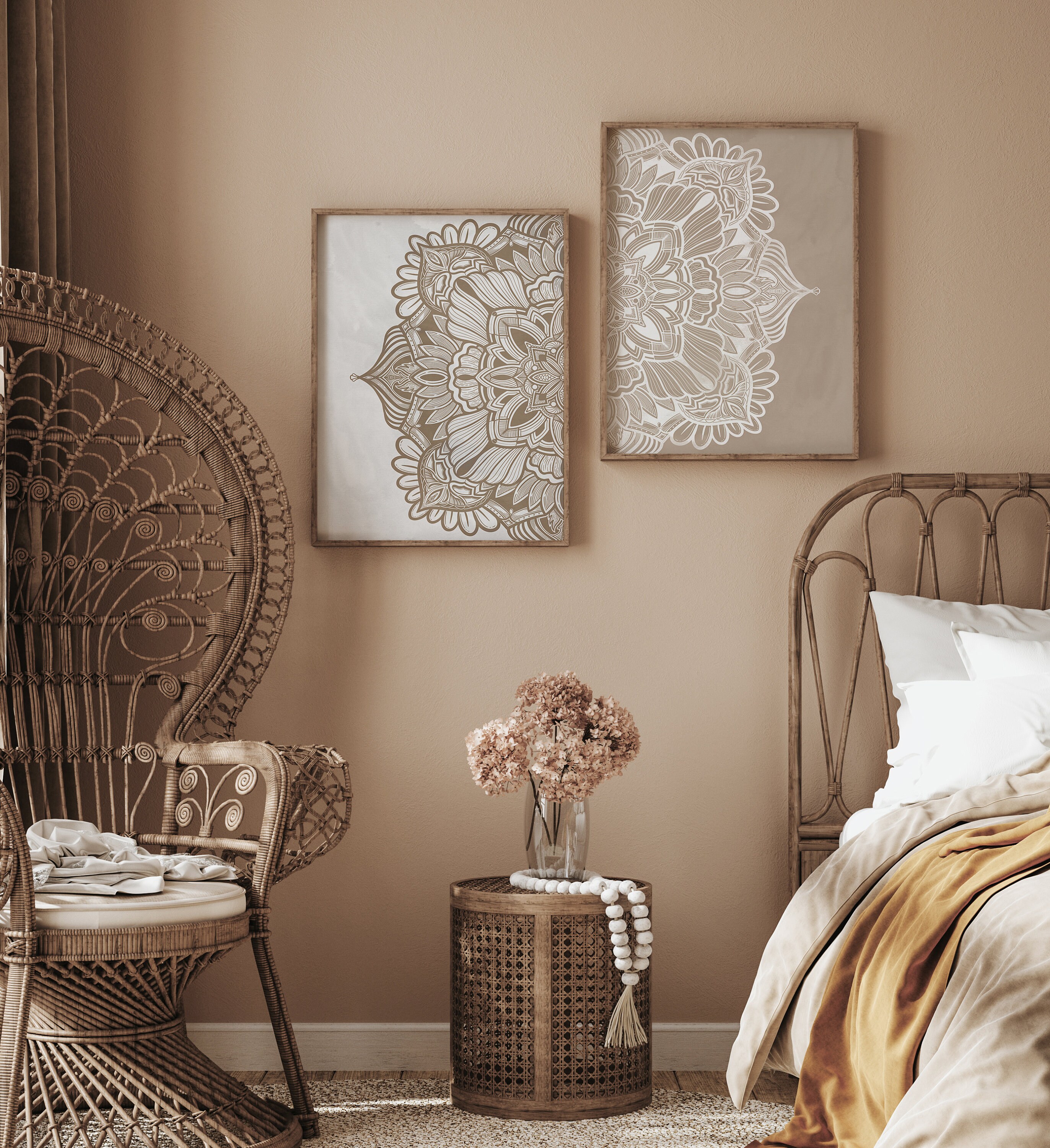 Mandala Wall Art, Boho Wall Decor, Neutral Wall Art, Mandala Prints ...