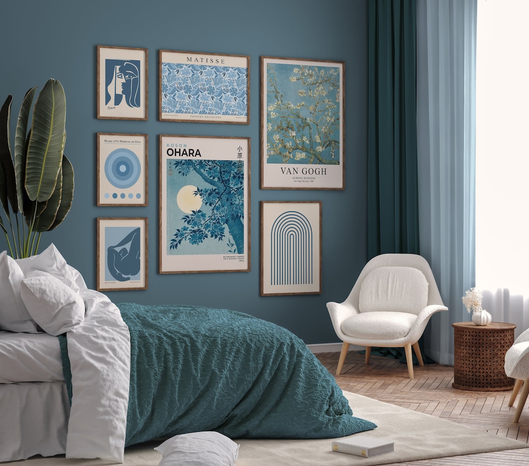 Blue Gallery Wall Art Set of 7, Light Blue Wall Art, Modern Wall Decor ...