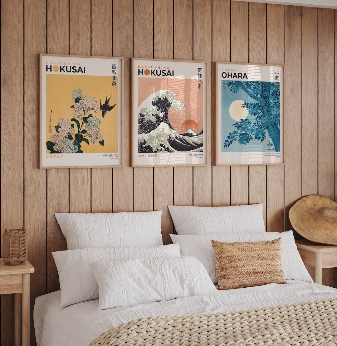 Japanese Print Set of 3 Prints, Katsushika Hokusai, Vintage Japanese ...