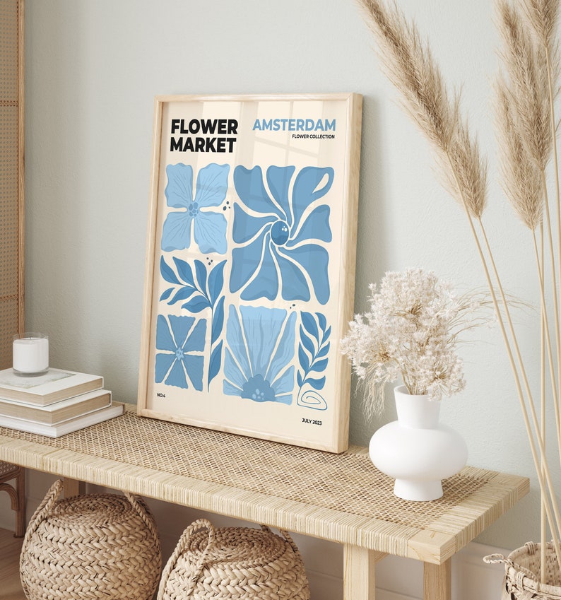Blue Flower Market Set of 3, Blue Gallery Wall Set of 3 Piece Wall Art ...