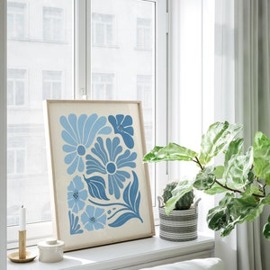 Blue Flower Market Set of 3 Prints, Blue Wall Decor, Flower Market ...