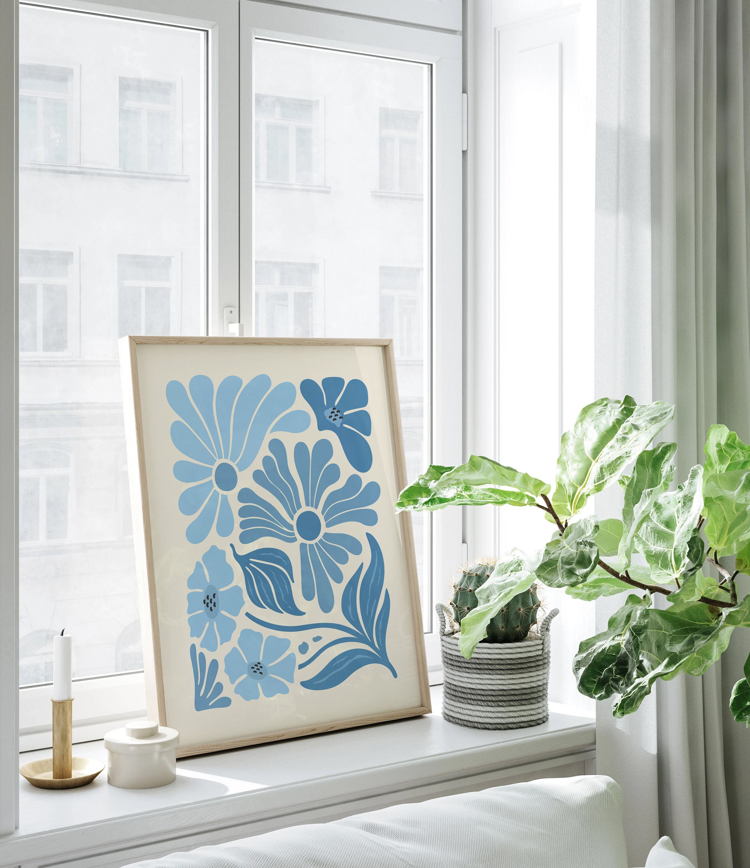 Blue Flower Market Set of 3 Prints, Blue Wall Decor, Flower Market ...
