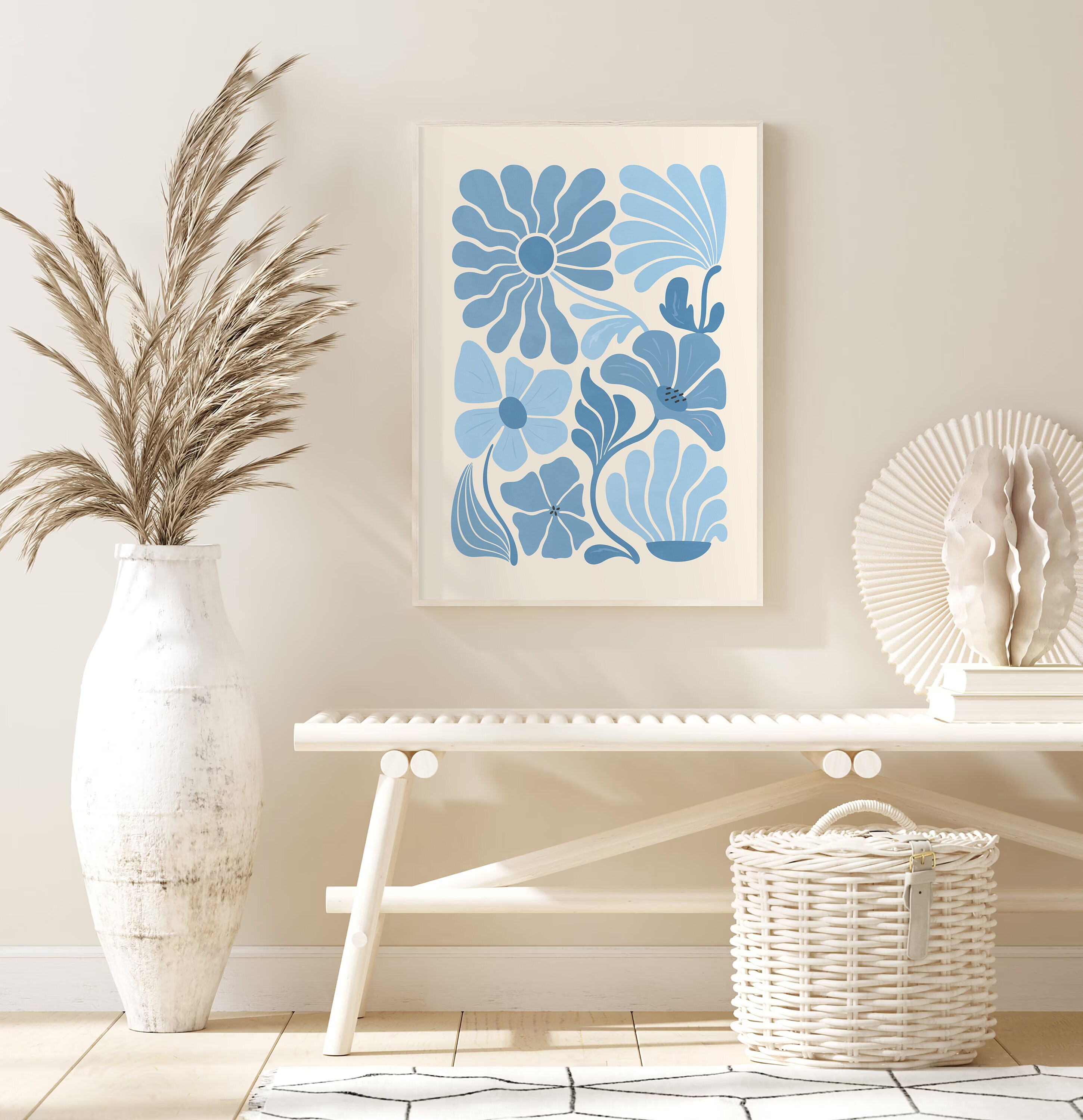 Blue Flower Market Set of 3 Prints, Blue Wall Decor, Flower Market ...