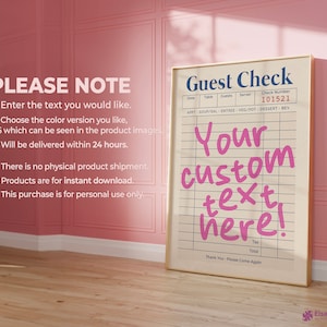 Custom Guest Check Art Print, Trendy Wall Art, Guest Check Print ...