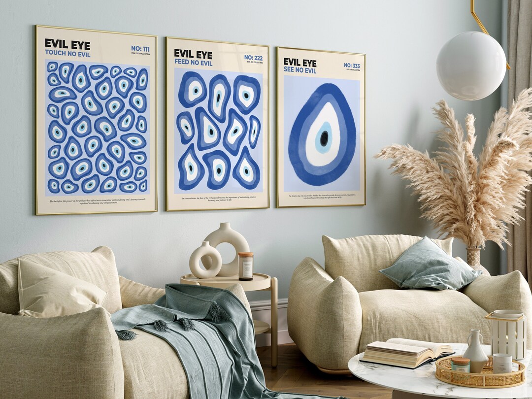 Evil Eye Set of 3 Prints, Trendy Wall Art, Blue Evil Eye, Aura ...