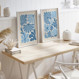Blue Flower Market Set of 3 Prints, Blue Wall Decor, Flower Market ...
