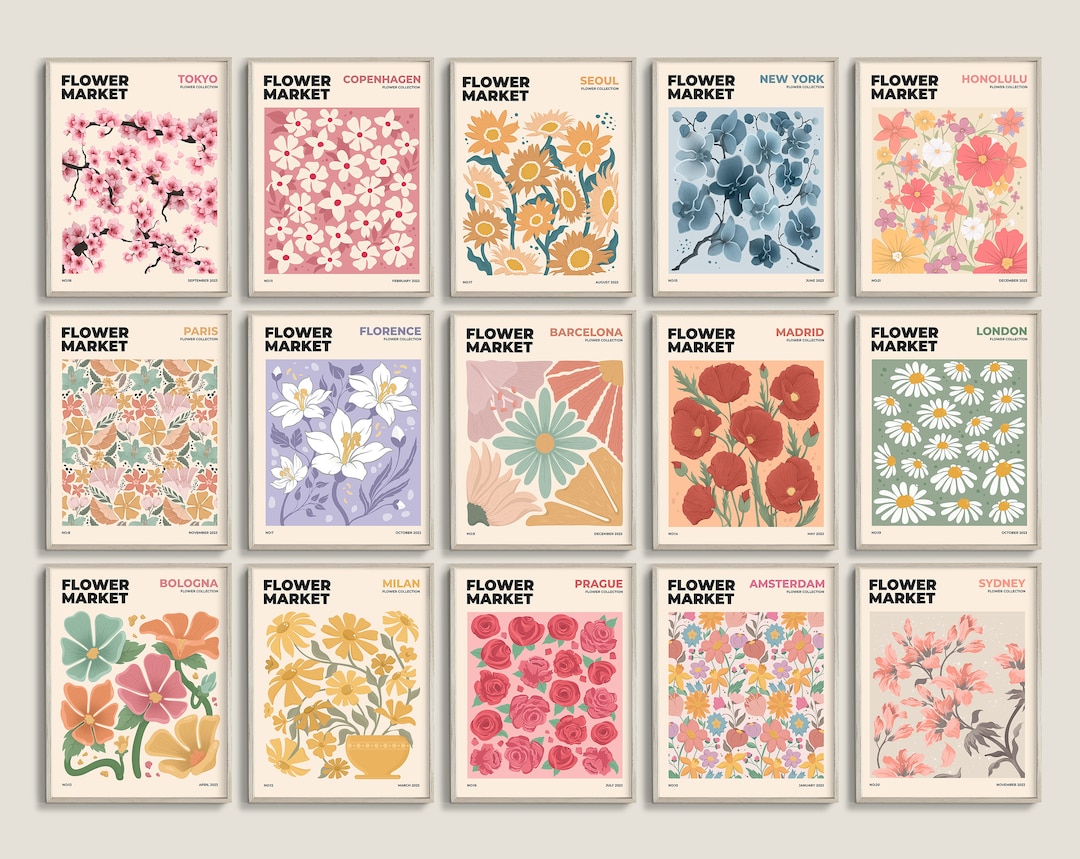 Flower Market Print Set of 15, Gallery Wal Set, Flower Market Poster ...